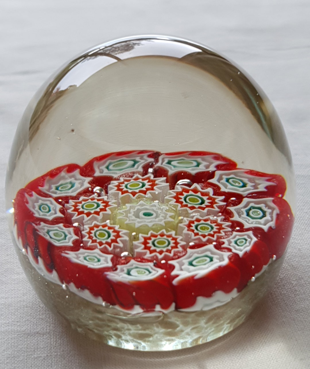 Vintage Murano Red Cane Millefiori Glass Paperweight, Italian Art Glass ...