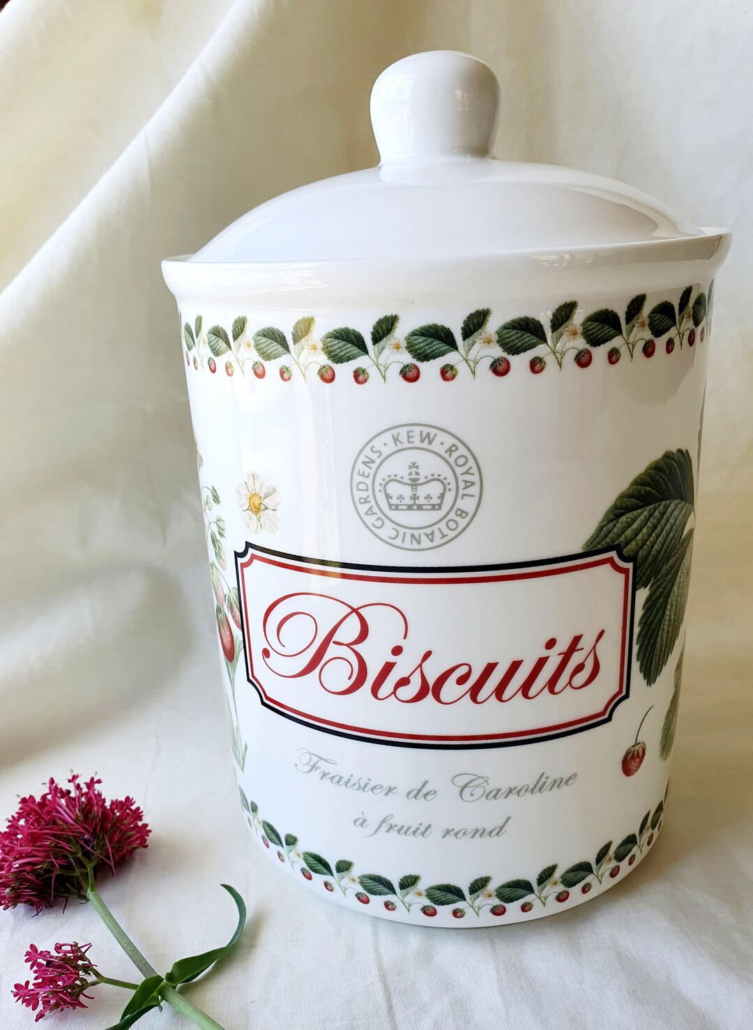 Vintage Large Kew Royal Botanic Gardens Biscuits Porcelain Canister ...