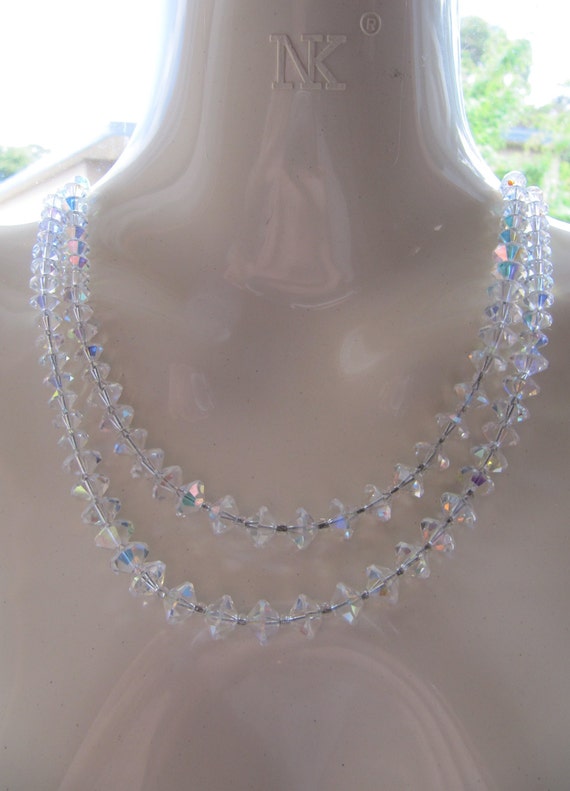 Vintage Clear Crystal Double Strand Necklace, Aurora … - Gem