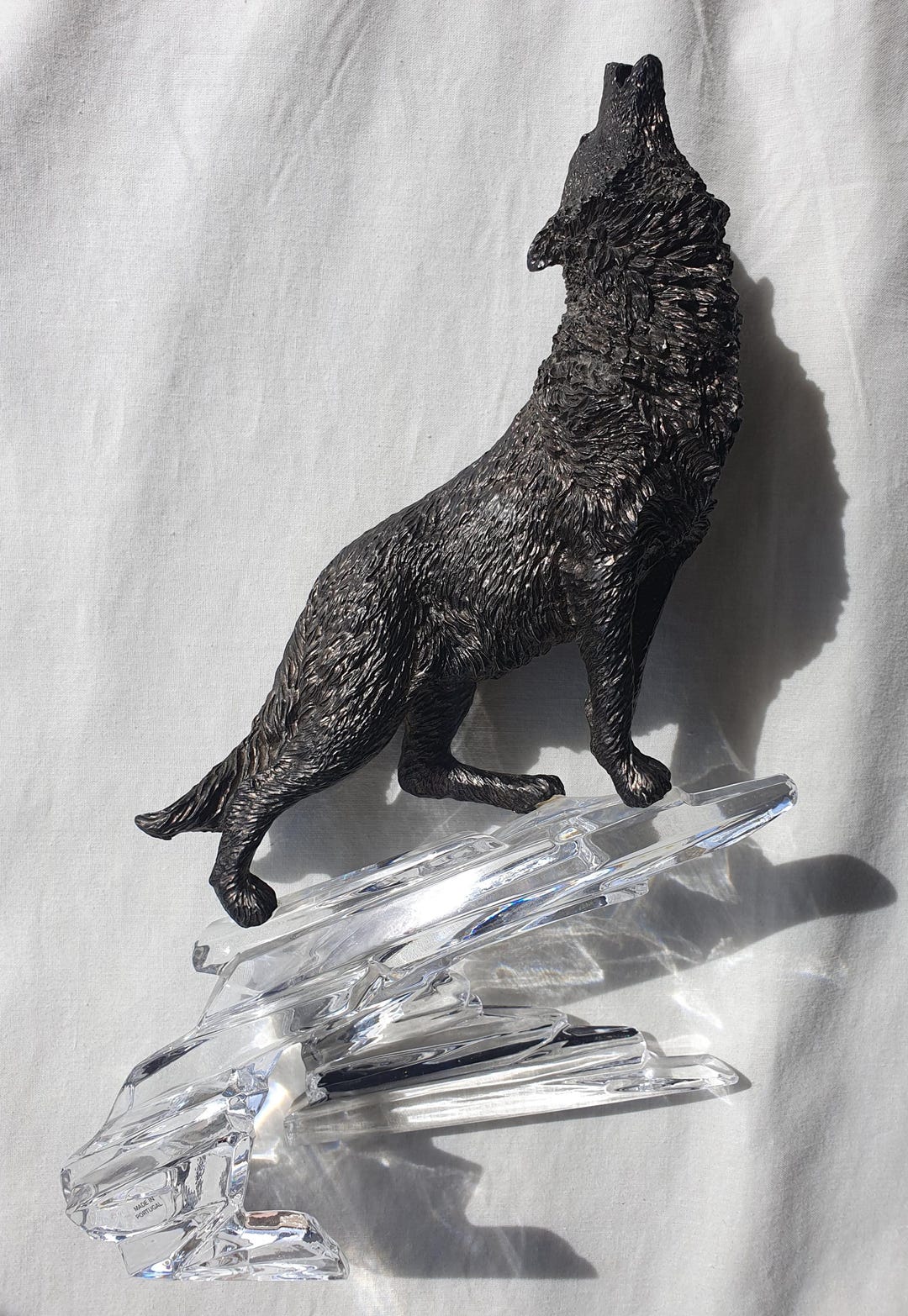 Vintage George Mcmonigle Wolf Howling at the Moon on Crystal Sculpture ...
