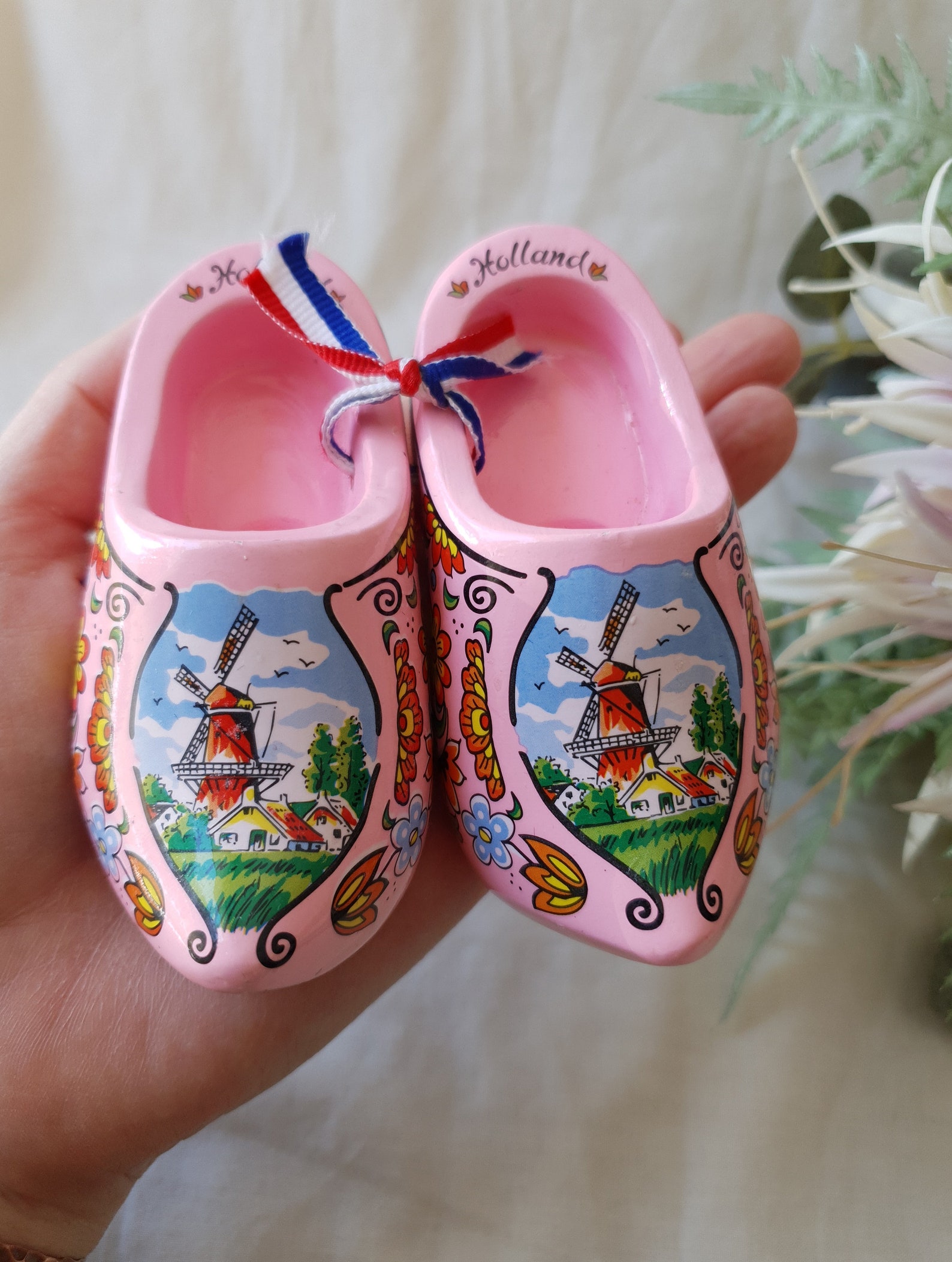 Vintage Decorative Pink Dutch Mini Clogs, Holland Souvenir Wooden Shoes ...