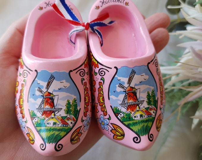 Vintage Decorative Pink Dutch Mini Clogs, Holland Souvenir Wooden Shoes ...