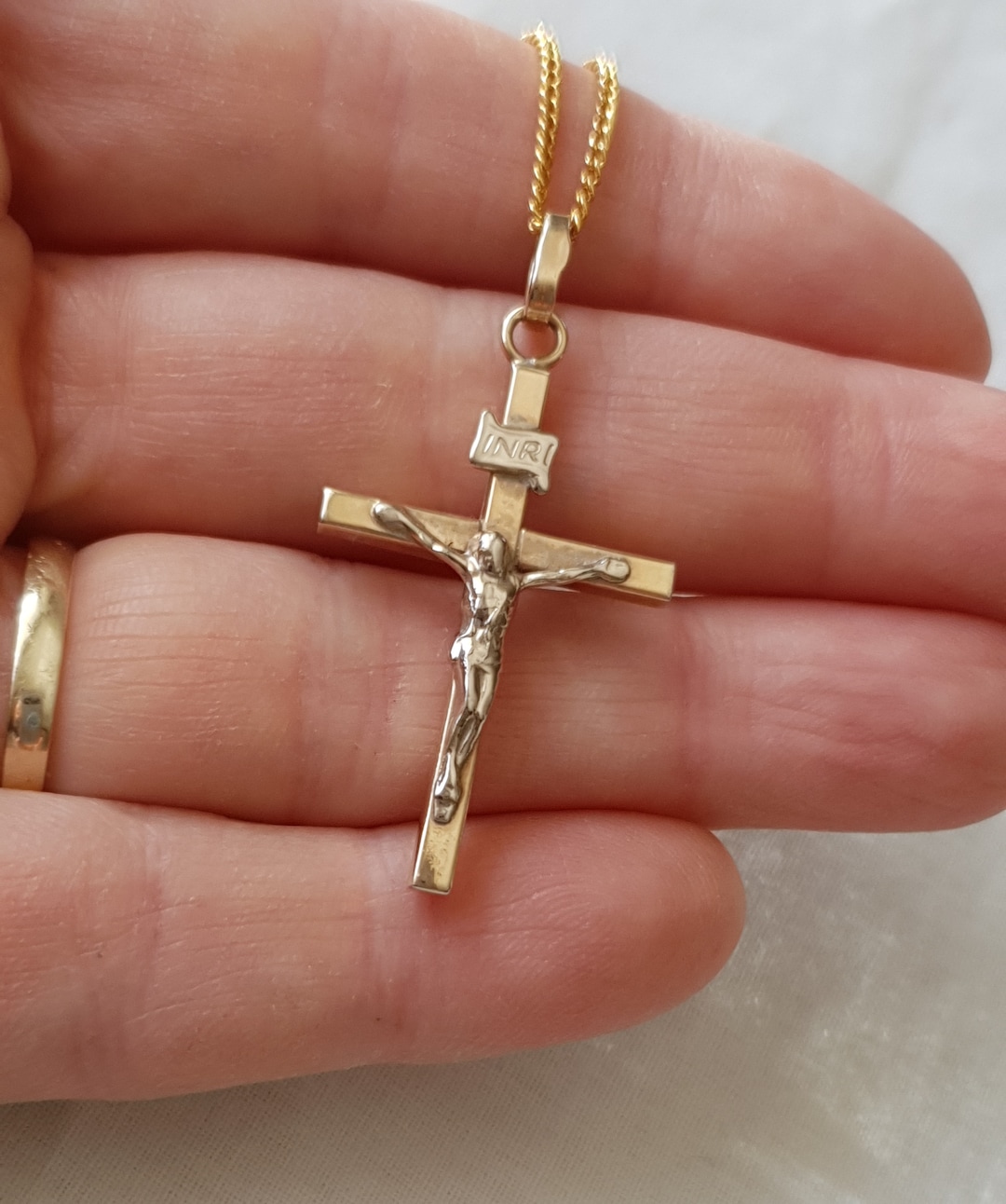 Vintage 9ct Gold Dual Tone Inri Crucifix Pendant, Unisex Religious ...