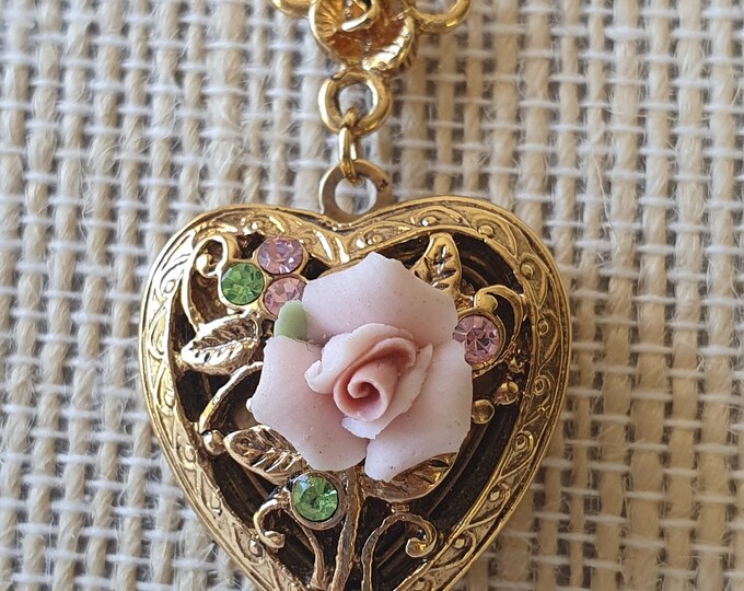 Vintage 1928 Pink Rose Gold Heart Photo Locket Necklace - Etsy