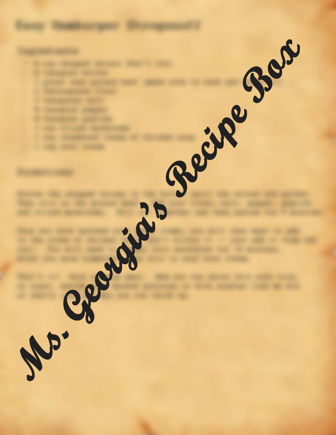 Simple Hamburger Stroganoff Recipe - Digital PDF Download - Etsy