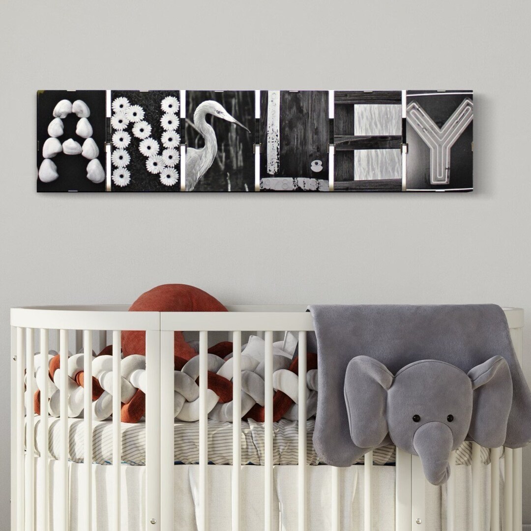 Personalized Nursery Name Sign, Black & White Letter Photography, Baby ...