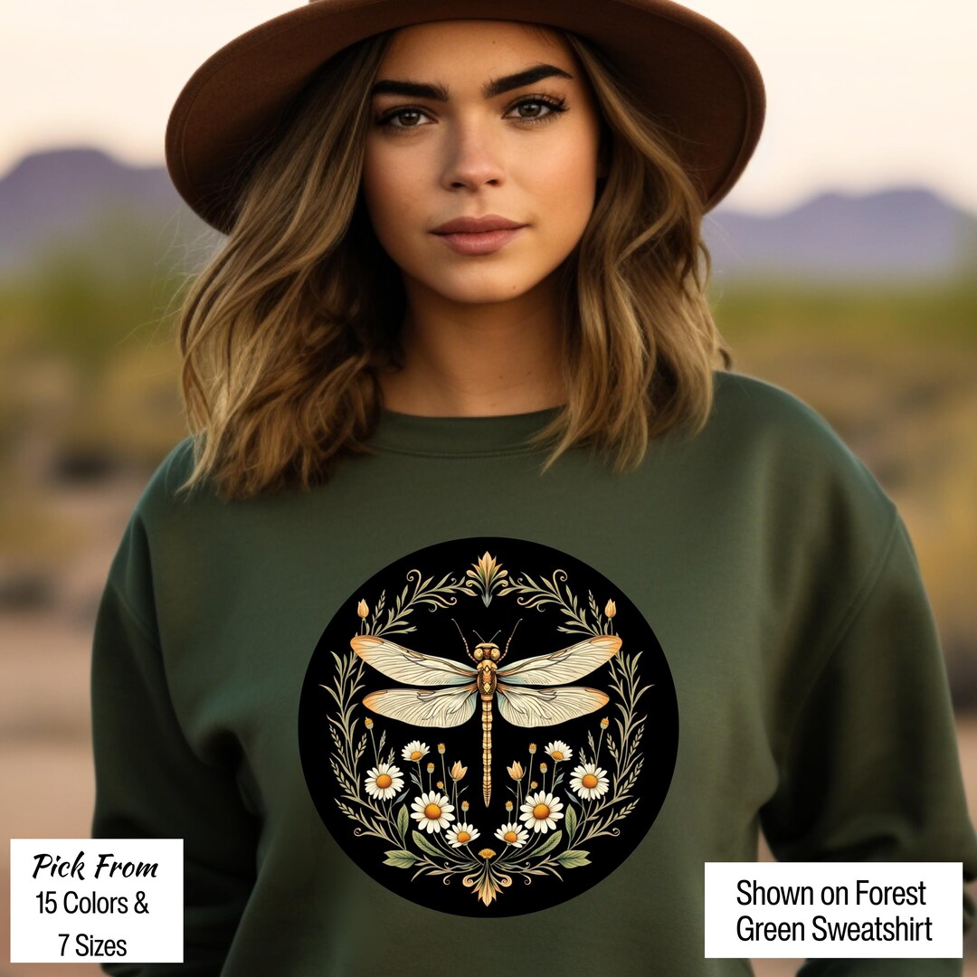 Dragonfly Sweatshirt, Botanical Floral Crewneck, Nature Lover Gift - Etsy
