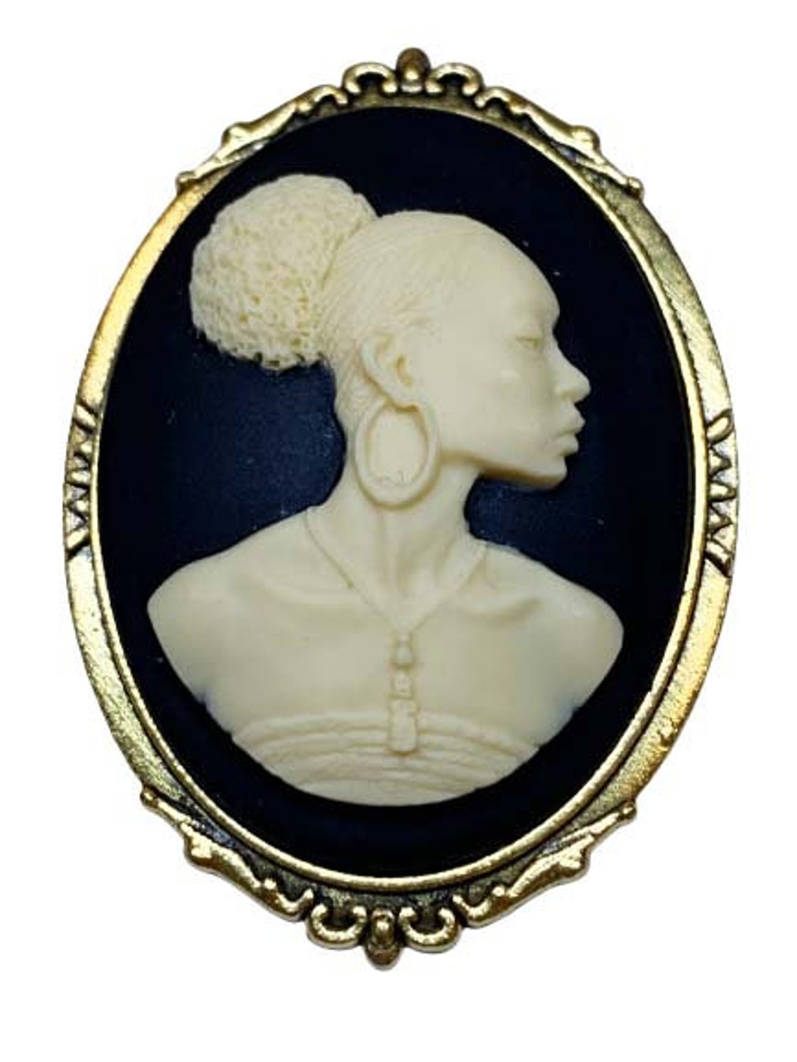 Black and Ivory African Lady Cameo Brooch Goldtone Frame - Etsy