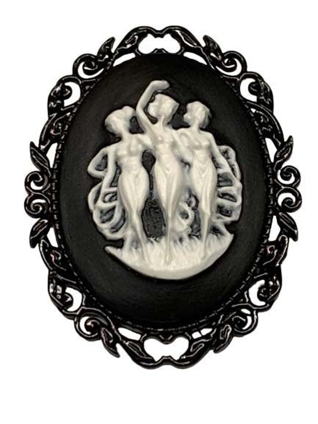 Black and White Three Graces Cameo Brooch Resin Black Frame - Etsy