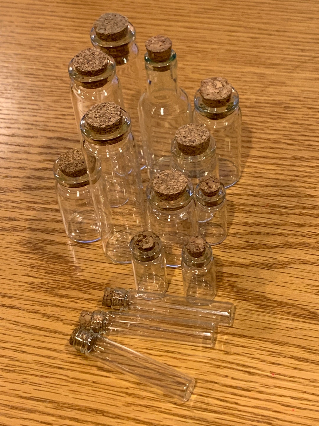 Set of Fourteen Clear Glass Craft Storage Containers With Cork Stoppers ...