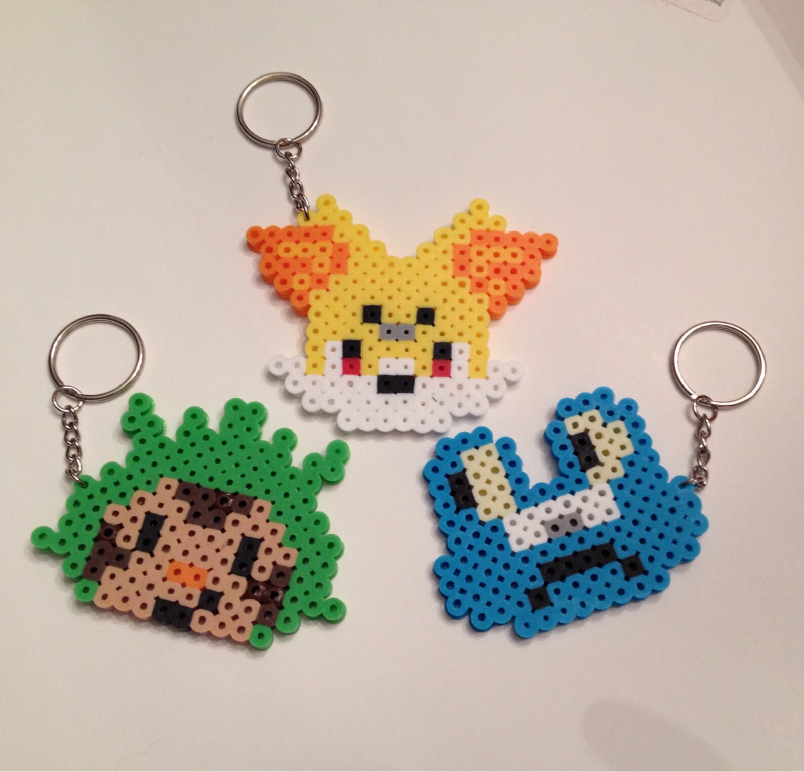 Pokemon-chespin, Fennekin & Froakie Head Insired Perler Bead Keychain ...