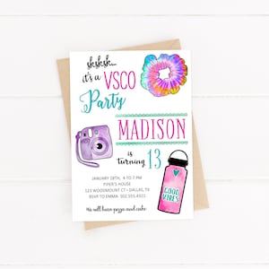 VSCO Party Invitation. Camera, Hydro Scrunchie. Tween Birthday Invite ...