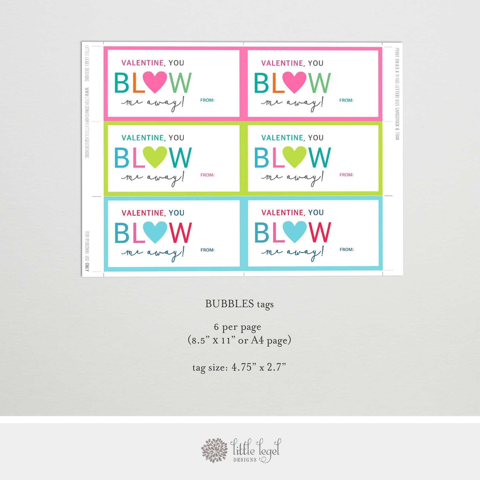 Bubbles Valentine TAGS Multi. Classroom Valentines. Kids - Etsy