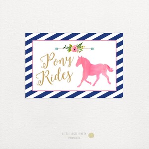 Pony Rides Sign Bright Pink and Navy. Horse Party Printables - Etsy