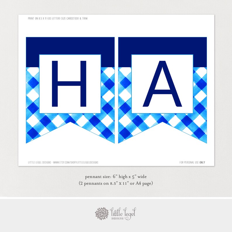 Blue Gingham Birthday Banner. Digital Banner Happy Birthday - Etsy