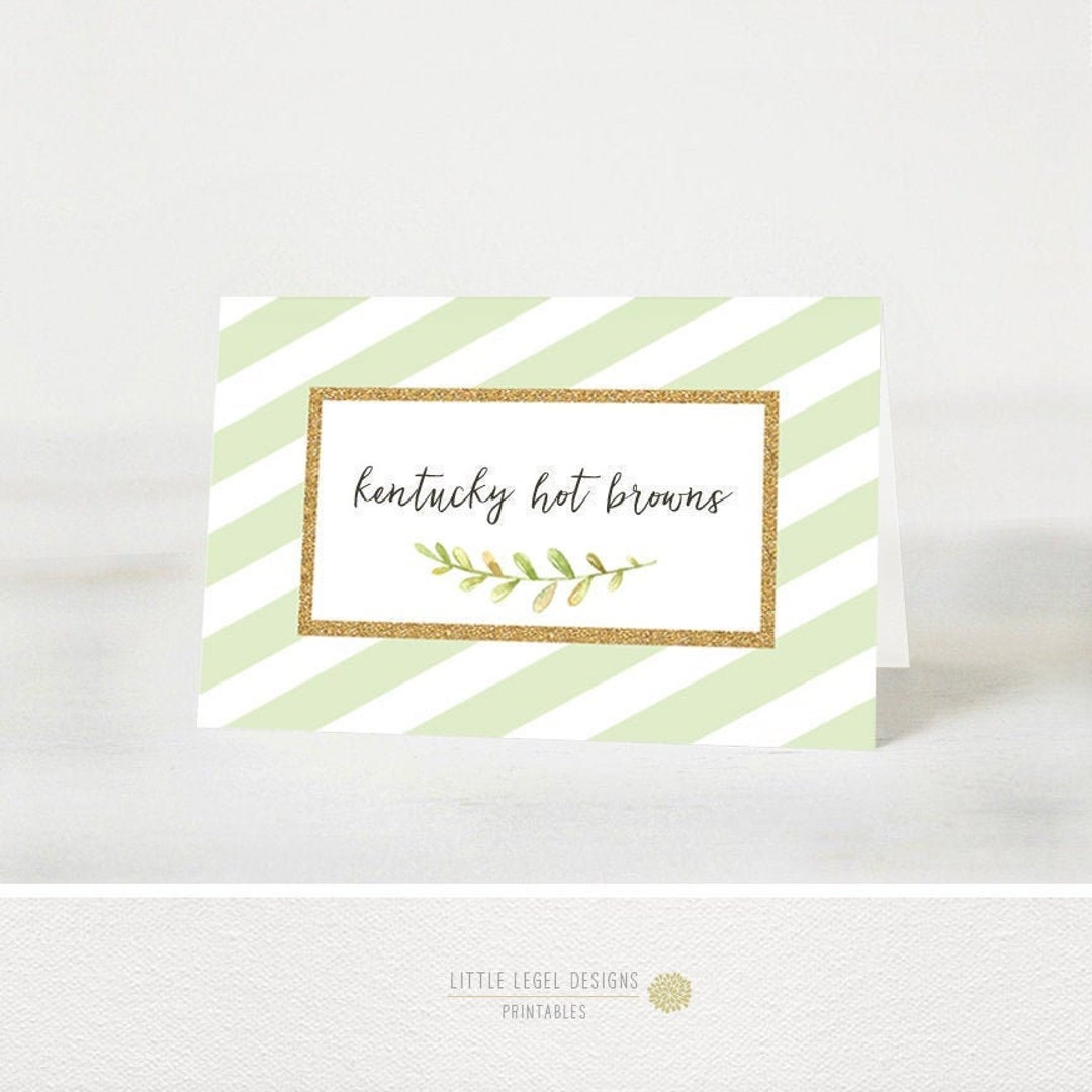Striped Food Cards. Green and Beige Table Tents. Digital Food Signs ...