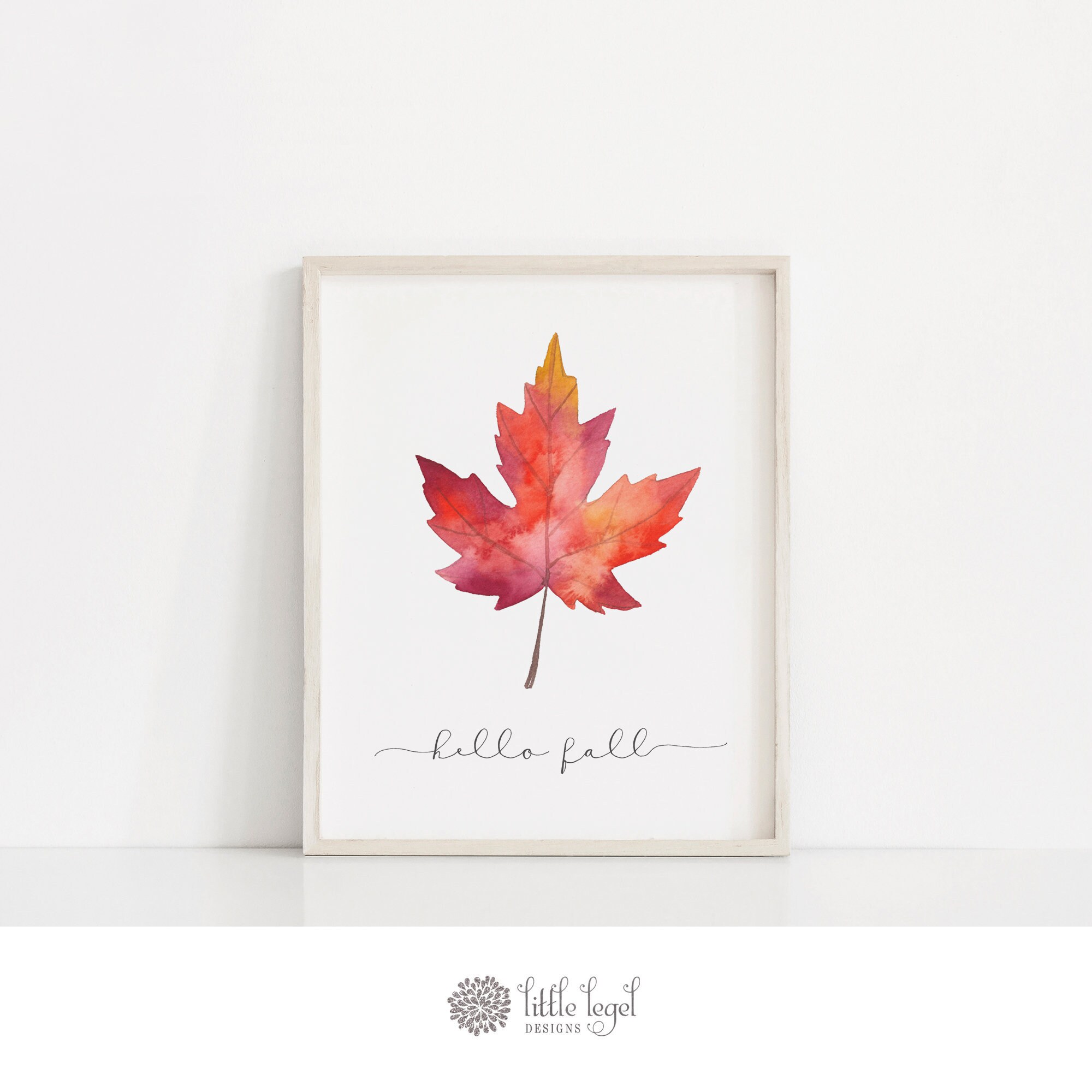 Hello Fall Red Leaf Printable. Red Leaf Art. Fall Colors. 8x10 | Etsy