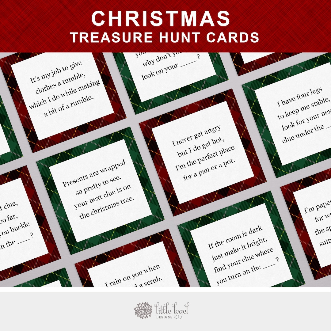 Christmas Treasure Hunt Cards Clues. Xmas Scavenger Hunt. Indoor ...