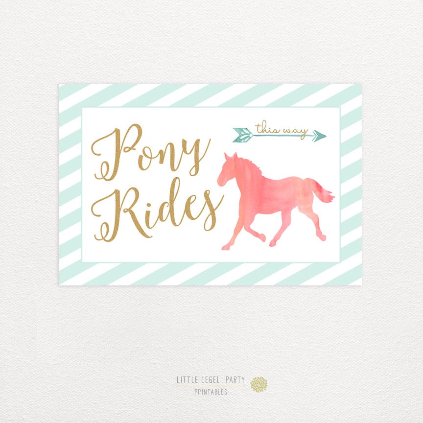 Pony Rides Sign Horse Party Printables Watercolor Horse - Etsy