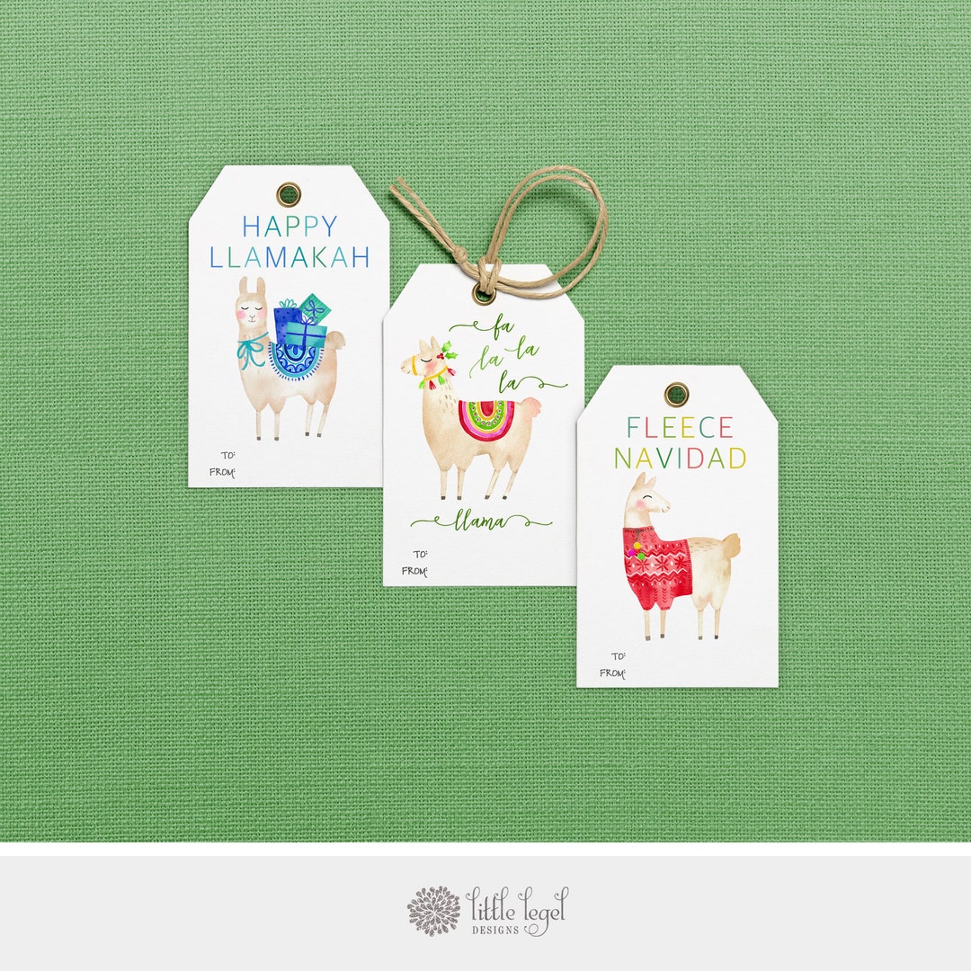 Christmas Gift Tag. Holiday Gift Tag. Xmas Favor Tag. Llamas. Happy ...