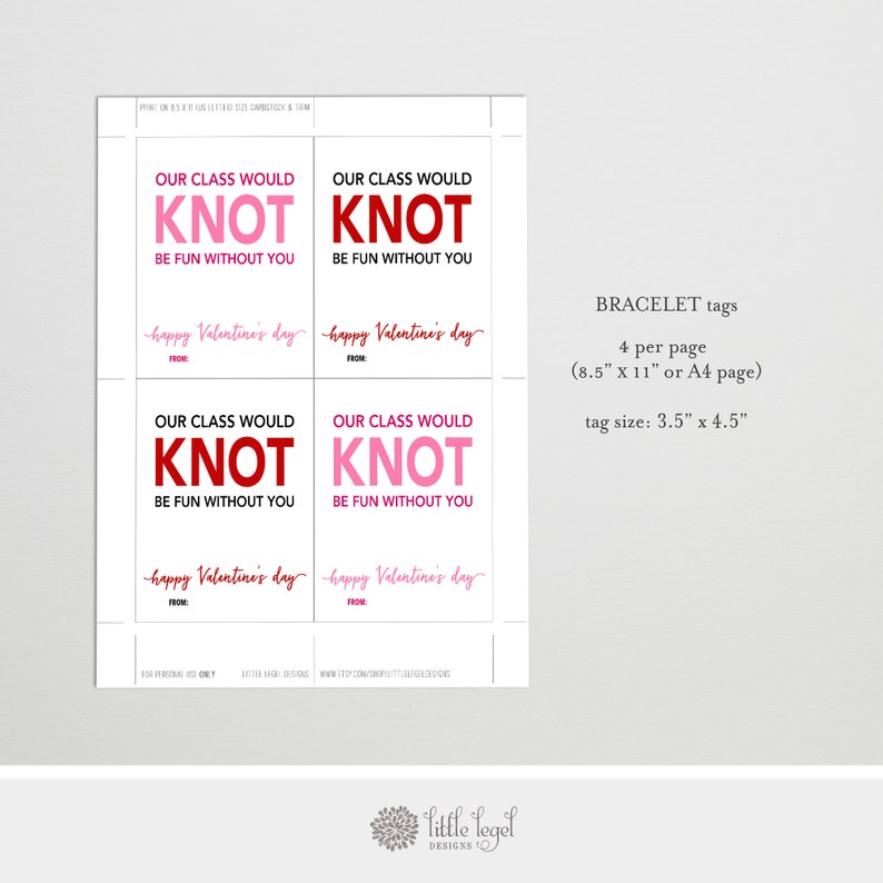 Bracelet Valentine TAGS Friendship Bracelet. Kids Valentines. | Etsy