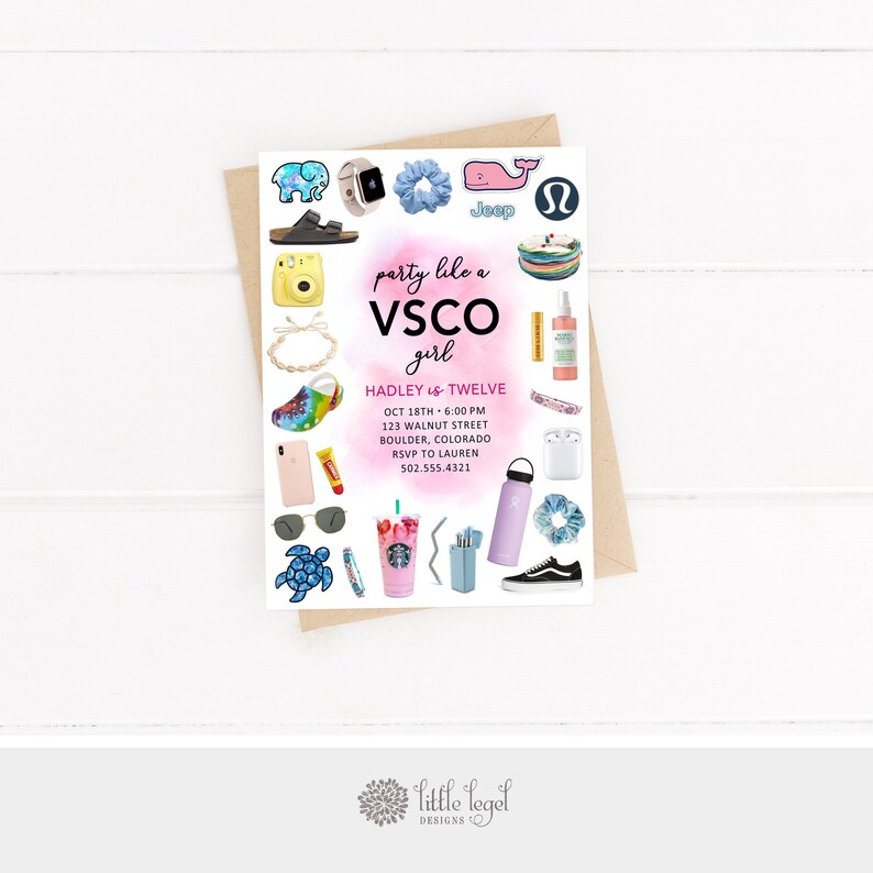 VSCO Girl Birthday Invitation. Tween Birthday Invite. Girl - Etsy