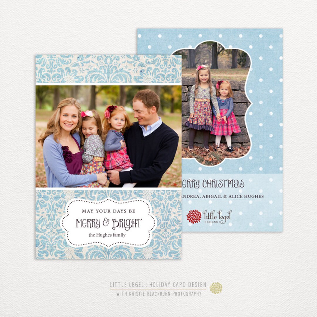 Personalized Holiday Cards- Photo Christmas Cards- Blue Damask - Etsy