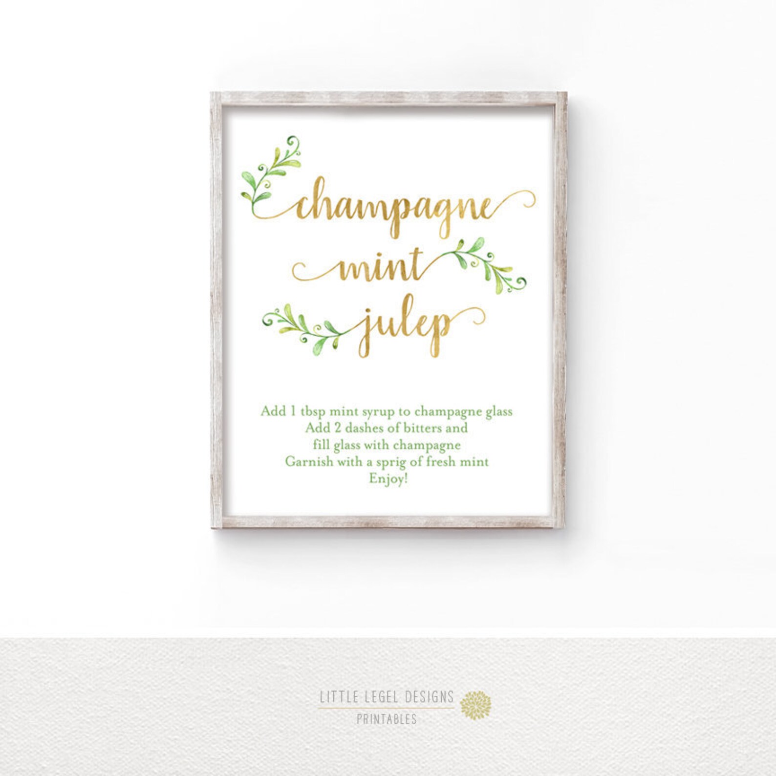 Champagne Mint Julep Recipe. GOLD. Mint Julep Bar Sign. | Etsy