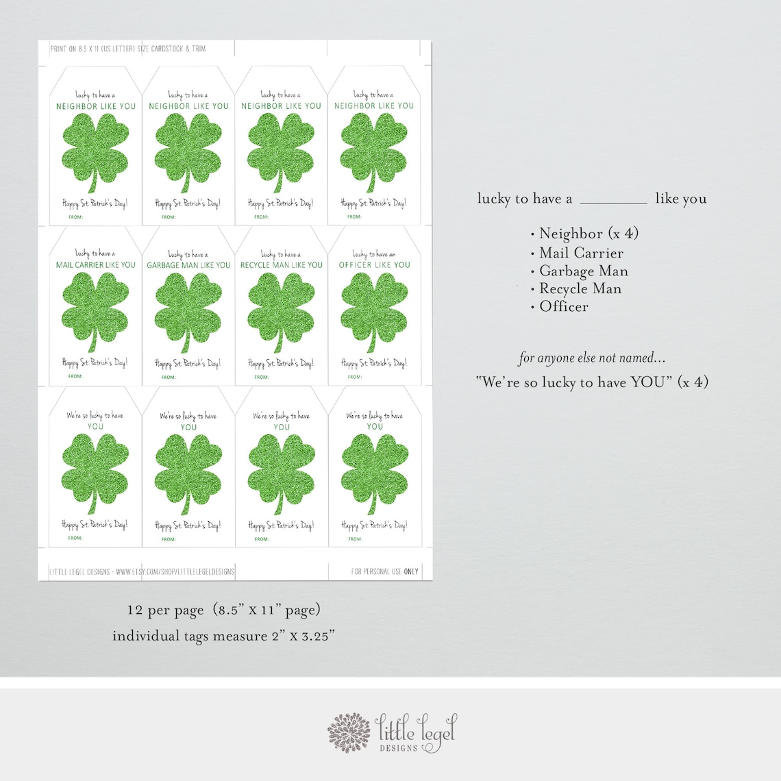 St. Patrick's Day Tag. St Patrick's Printable Gift | Etsy