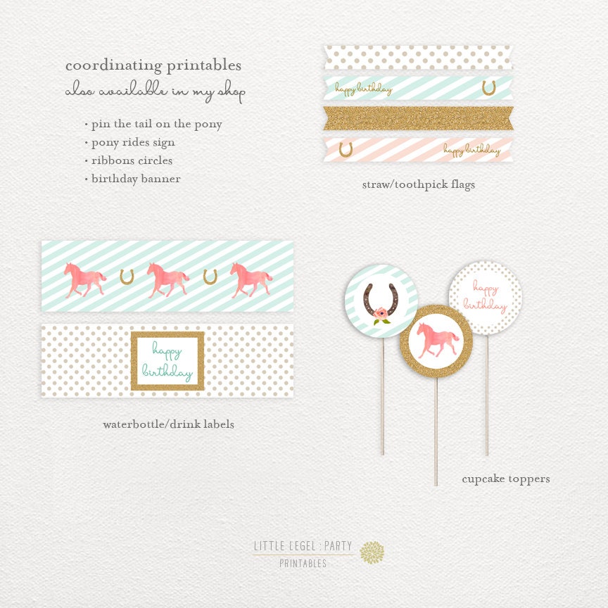 Pony Rides Sign Horse Party Printables Watercolor Horse | Etsy