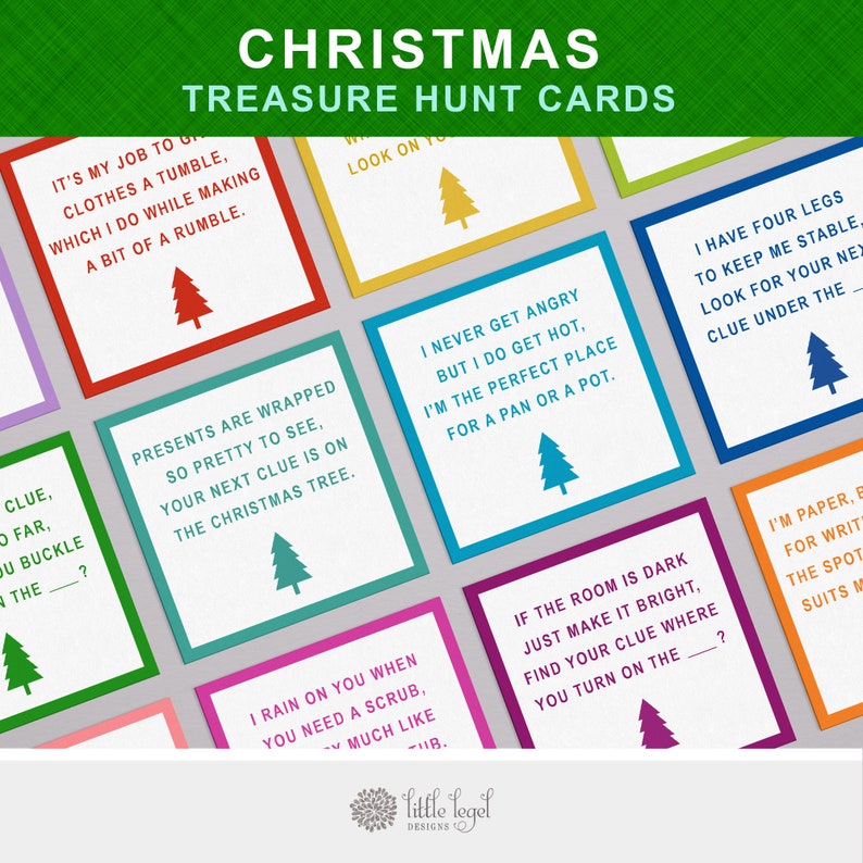 Christmas Treasure Hunt Cards Clues Xmas Scavenger Hunt. - Etsy