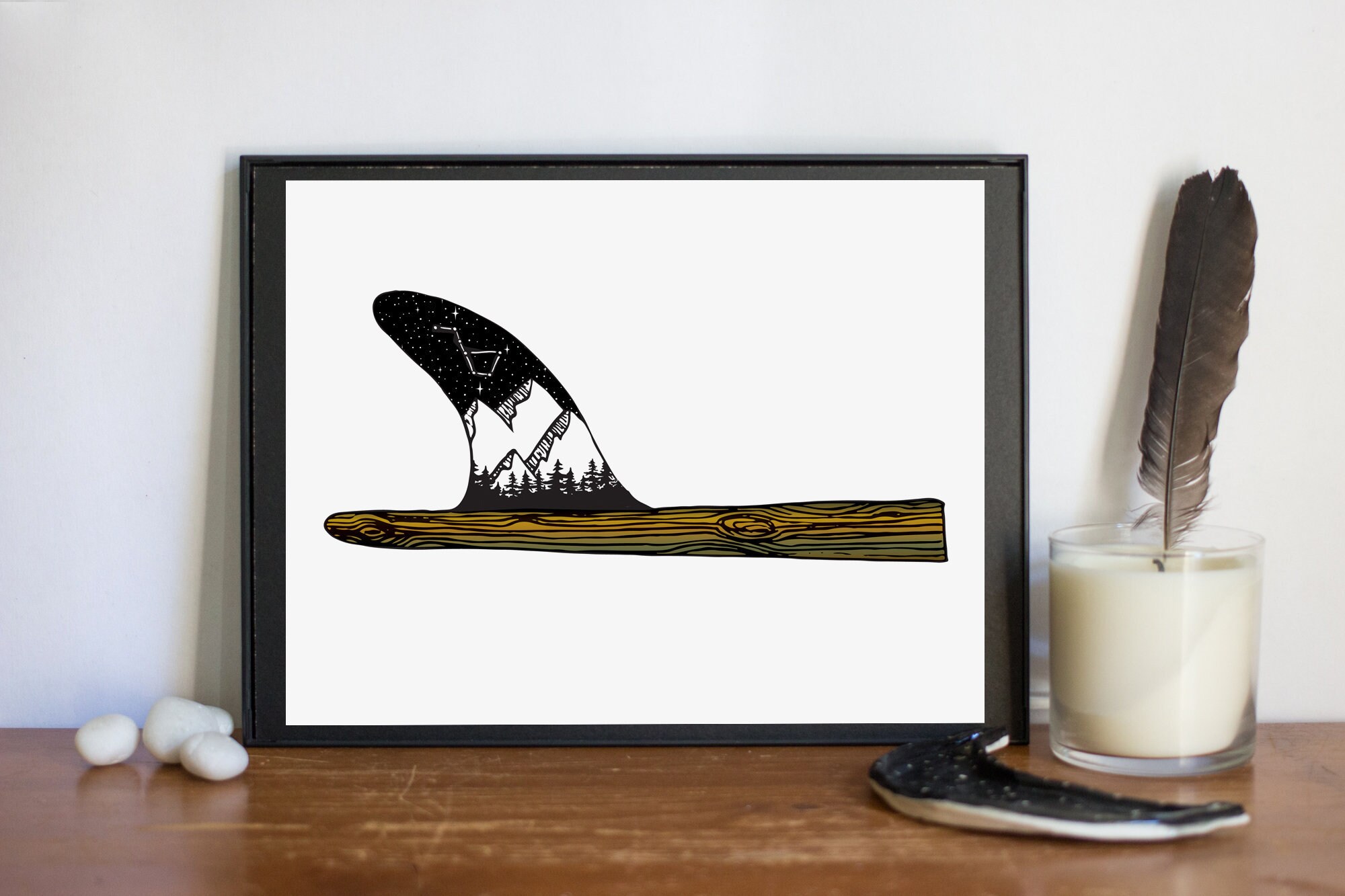 Mountains & Stars Surfboard Fin Art Print - Etsy