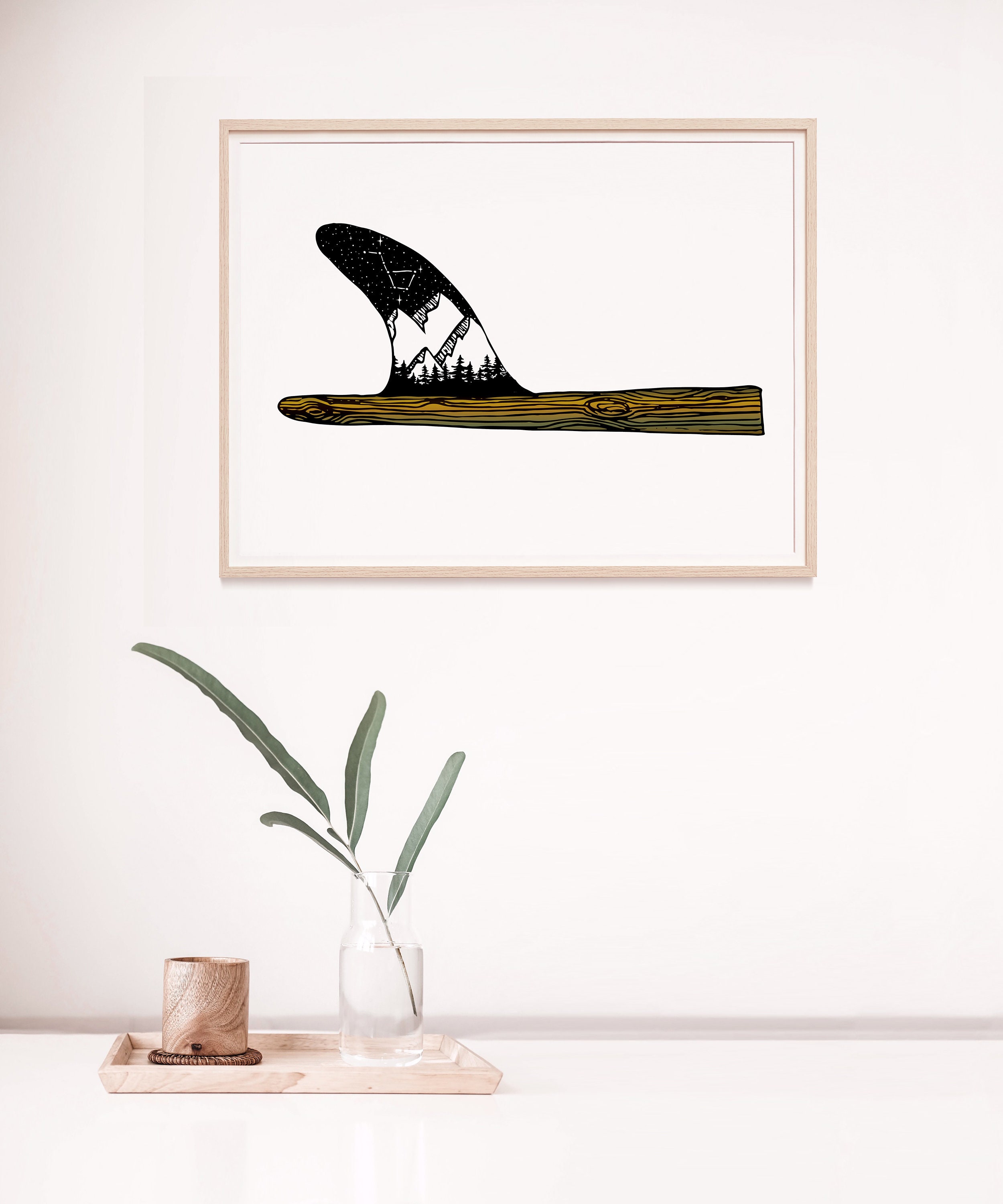 Mountains & Stars Surfboard Fin Art Print - Etsy