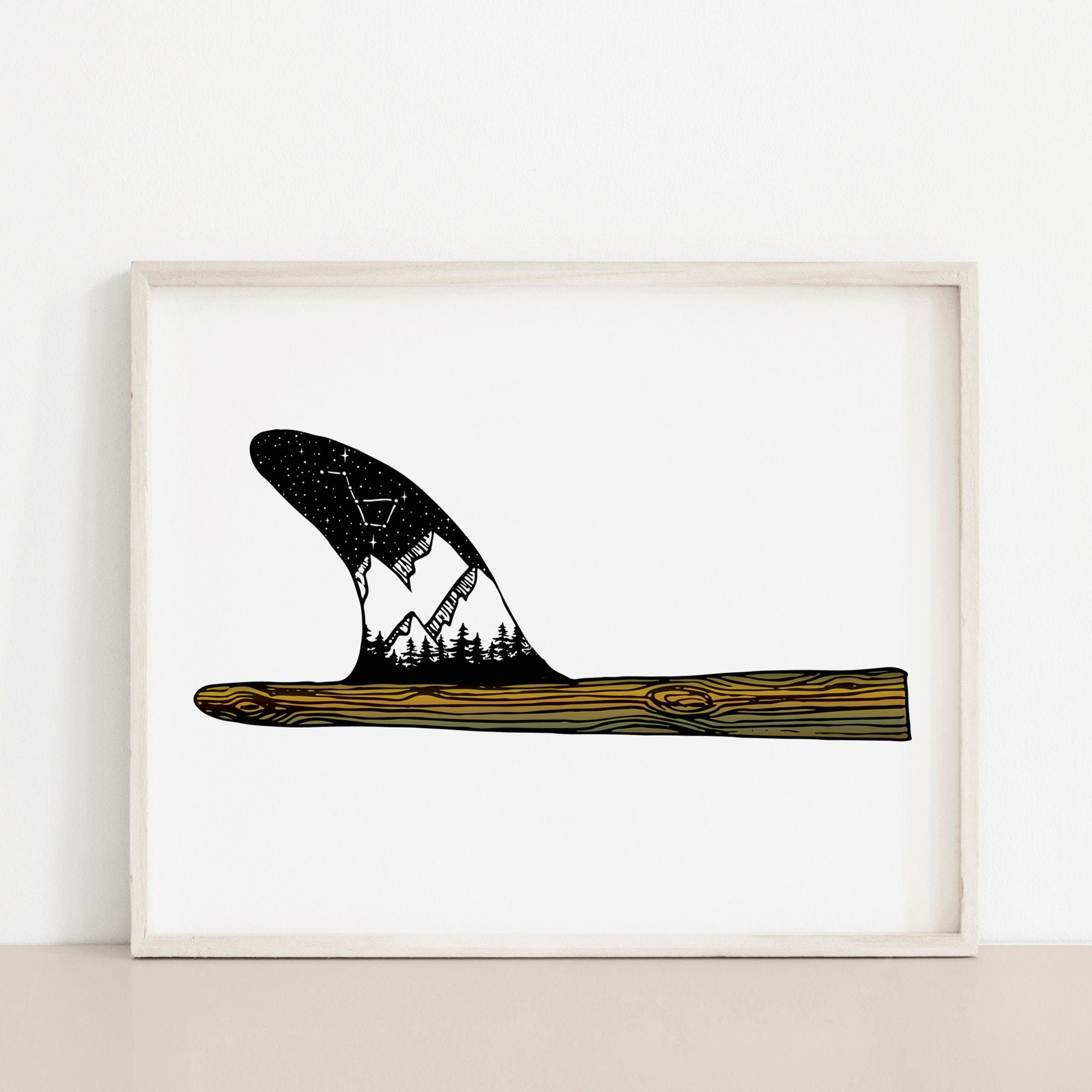 Mountains & Stars Surfboard Fin Art Print - Etsy