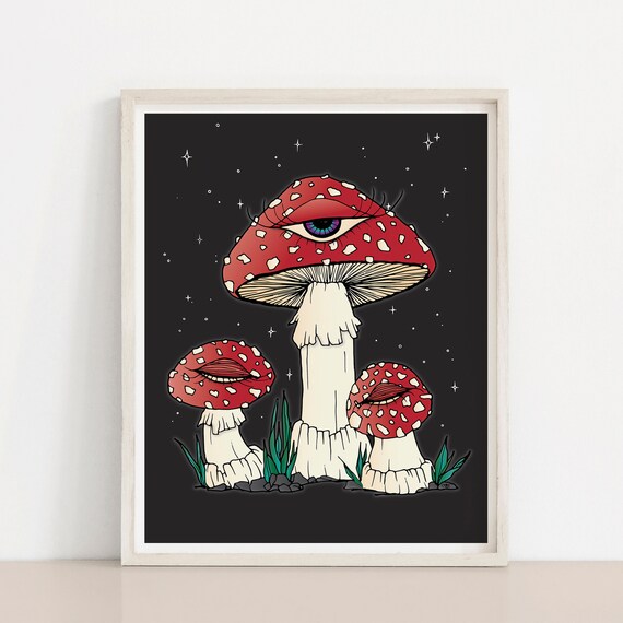 Mystic Shroom With Eye Red Mushroom Art Print - Etsy
