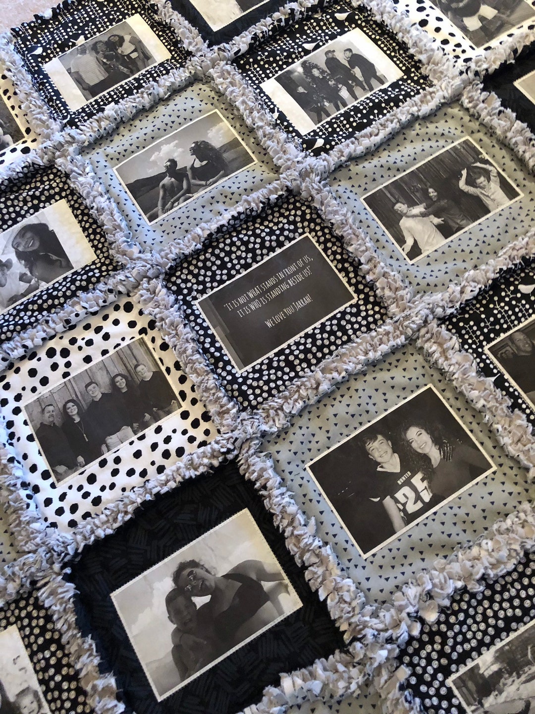 Personalized Photo Rag Quilt, Black & White Family Picture Blanket - Etsy