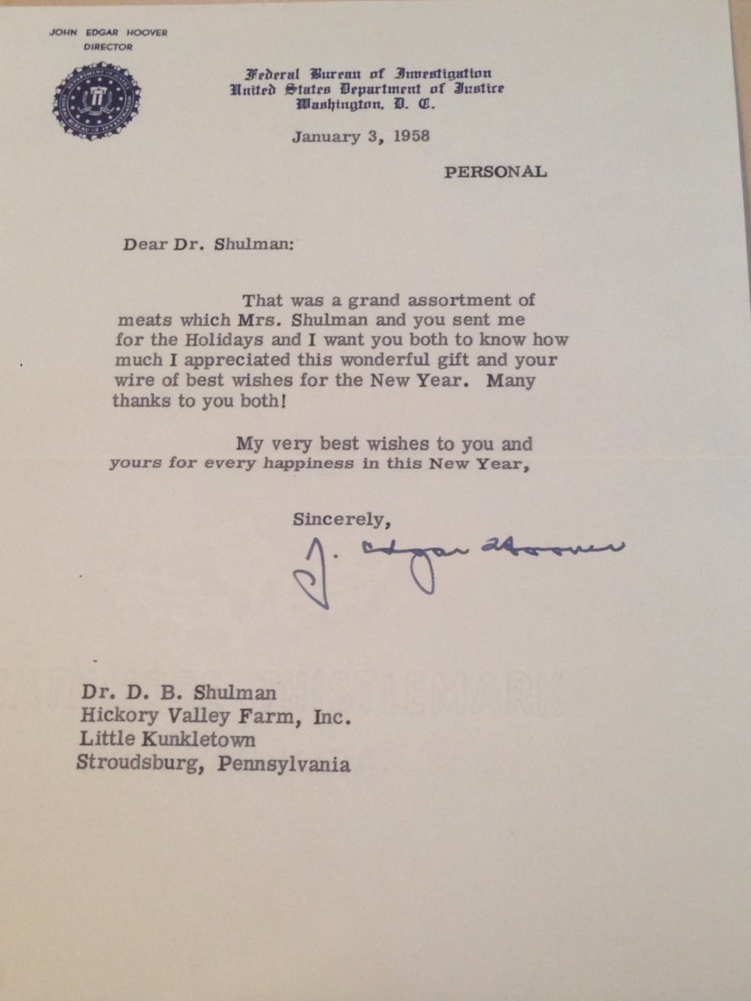 J.edgar Hoover Signed Letter on FBI Letterhead With Envelope 1958 - Etsy UK