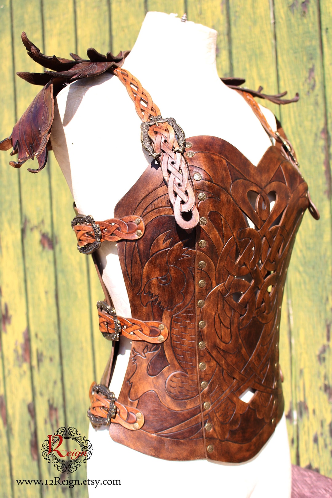 Leather Armor Corset and Bracers! Viking Celtic Owl Cut-out Design in ...