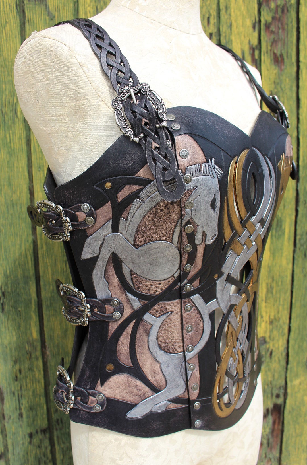 Leather Armor Corset, Viking Design- Celtic Horse Cut-out Design in ...