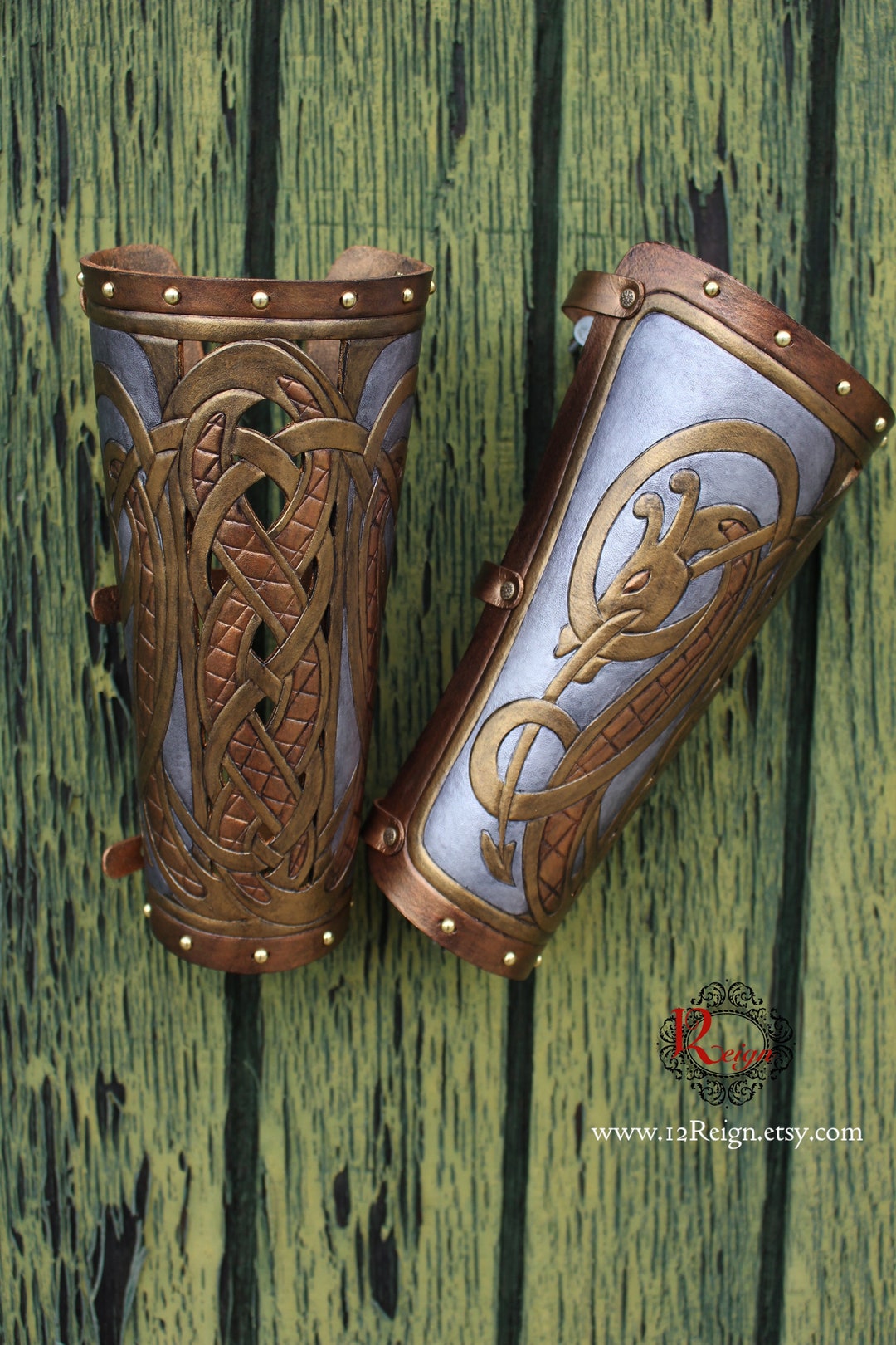 Leather Bracers, Dragon Serpent FULL LENGTH Cut-out Design. Now ...