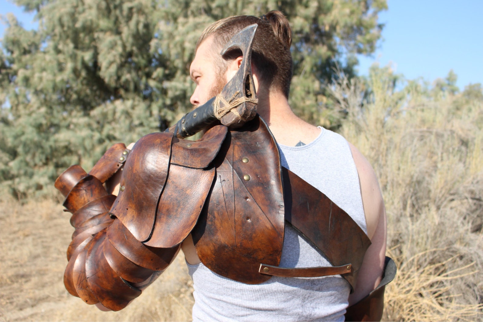 Leather Spartacus Armor Battle Ready Gladiator Single Arm Pauldron With ...