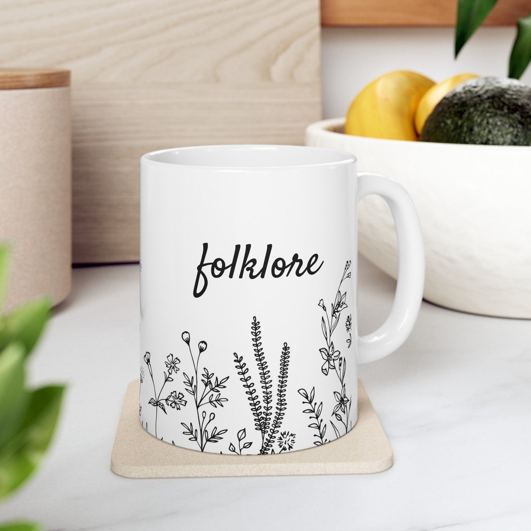 Folklore TS Mug Black and White Herbs Flowers Cup - Etsy
