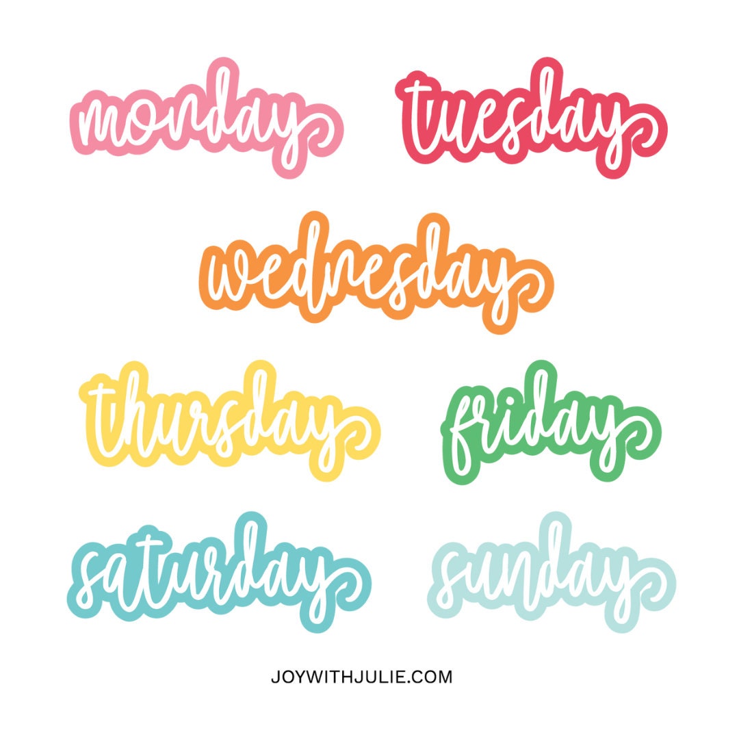 Days of the Week Vinyl Stickers 7 Stickers 5x5 Inch Sheet - Etsy