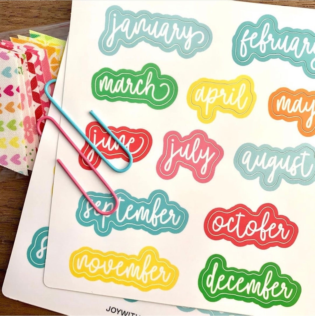 Months of the Year, Vinyl Stickers, 12 Stickers, 5x5 Inch Sheet - Etsy