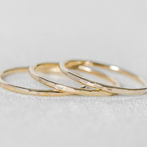 14k Gold Filled Stacking Ring Set Set of Two Hammered - Etsy
