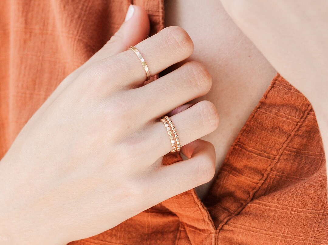 Beaded Gold Stacking Ring | Gold Bead Ring - Etsy