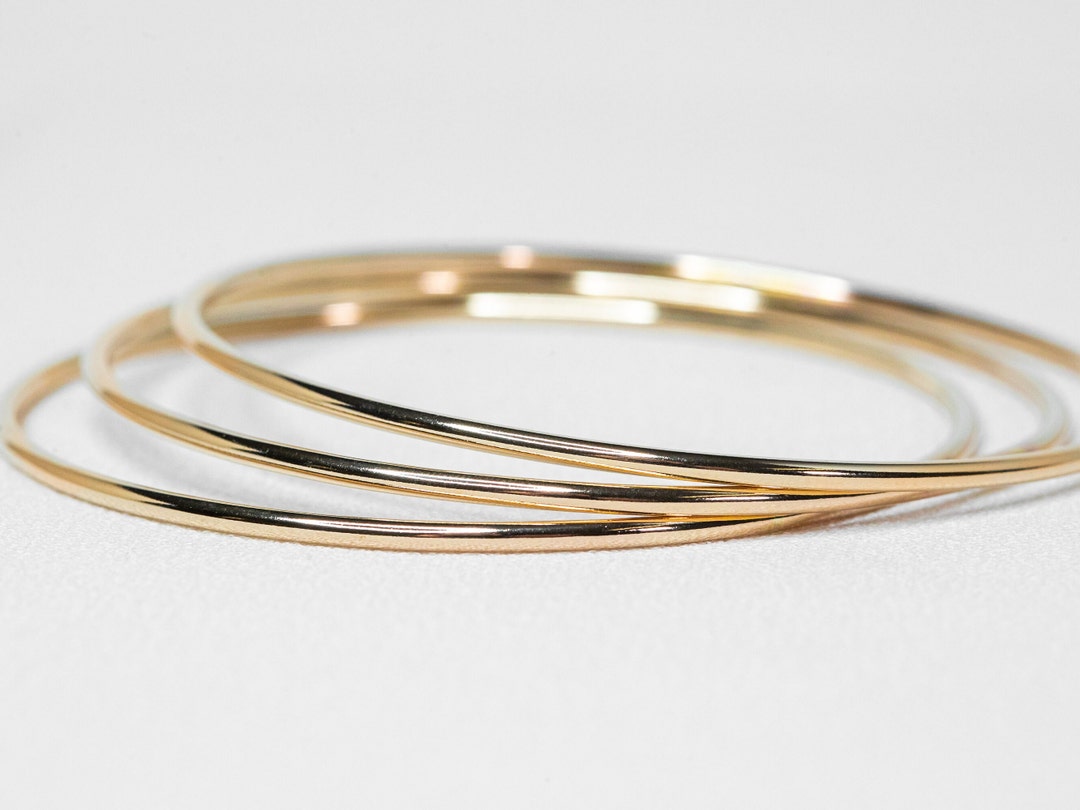 Set of Three Thick Gold Bangles | 14k Gold Filled Bracelet Thick Gold ...