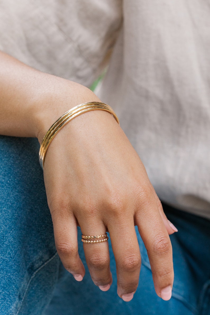 Set of Three Thick Gold Bangles 14k Gold Filled Bracelet - Etsy
