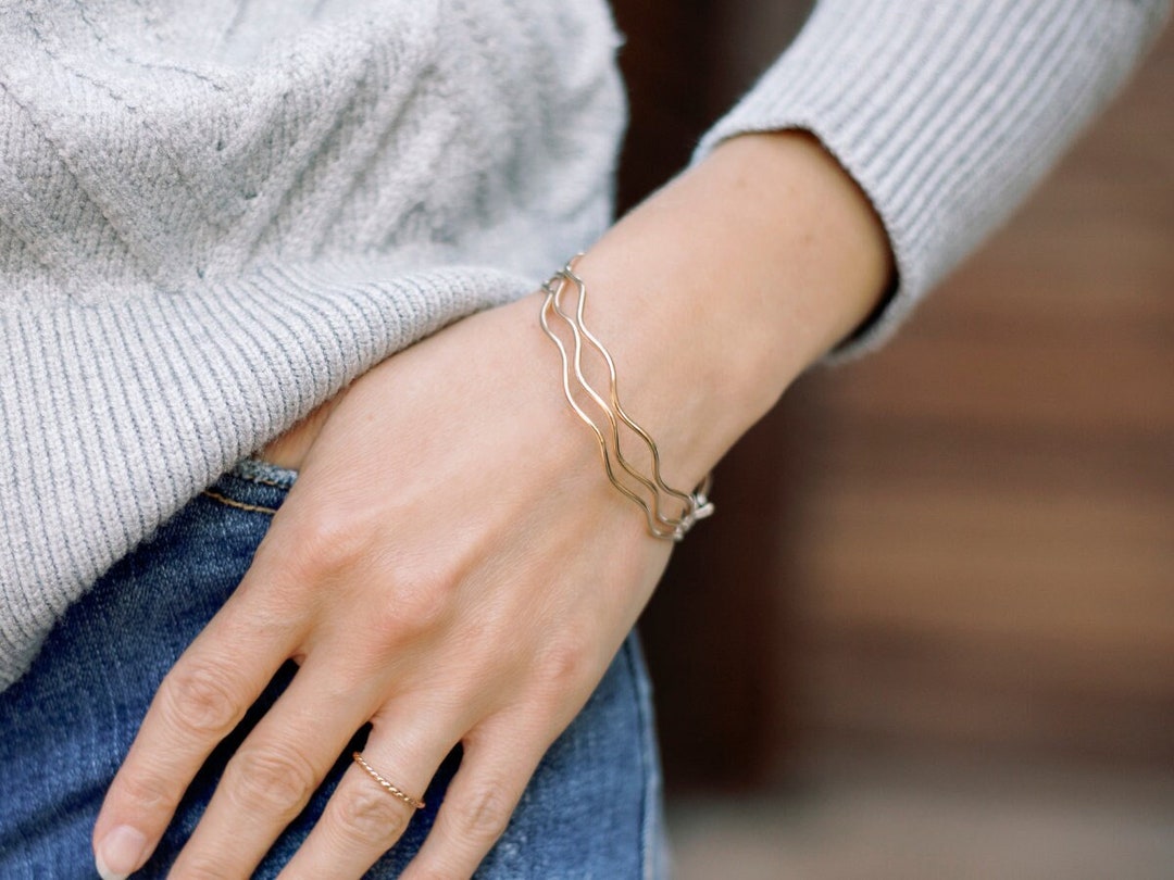 Wavy Gold Bangles | 14k Gold Filled Wave Bangle Bracelet - Etsy