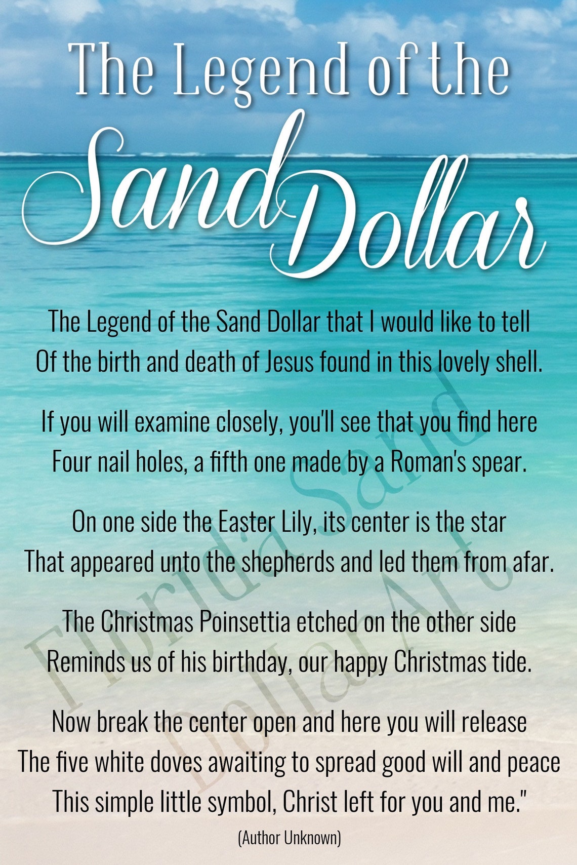 Legend of the Sand Dollar Poem Wall Art 11x14 Shadowbox | Etsy